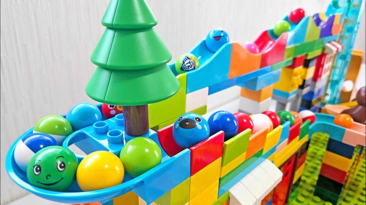 Satisfying building blocks Marble Run ☆ Winding slope & long staircase ...