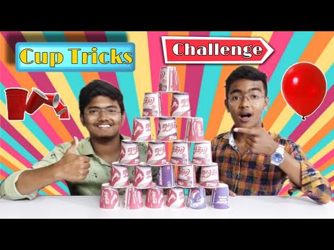 PAPER CUP TRICKS CHALLENGE||paper cups trick competition||paper Glass ...