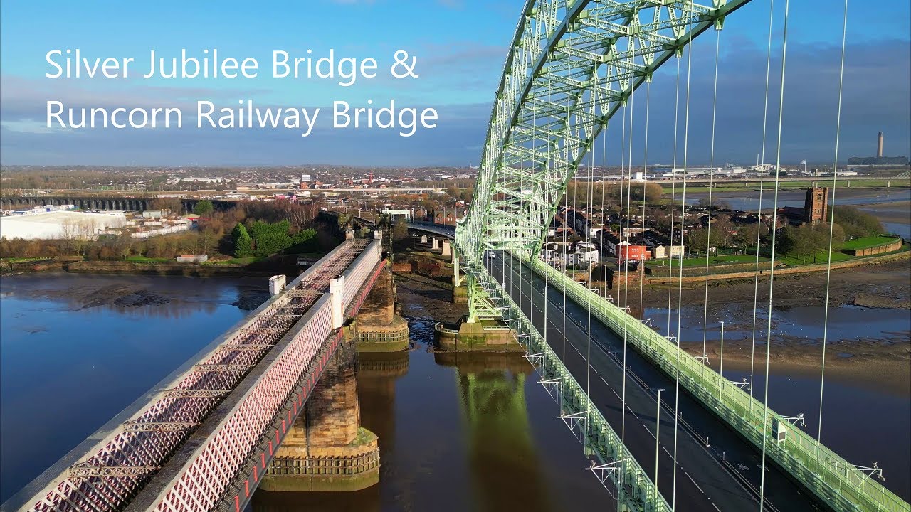 Silver Jubilee Bridge and Runcorn Railway Bridge - YouTube