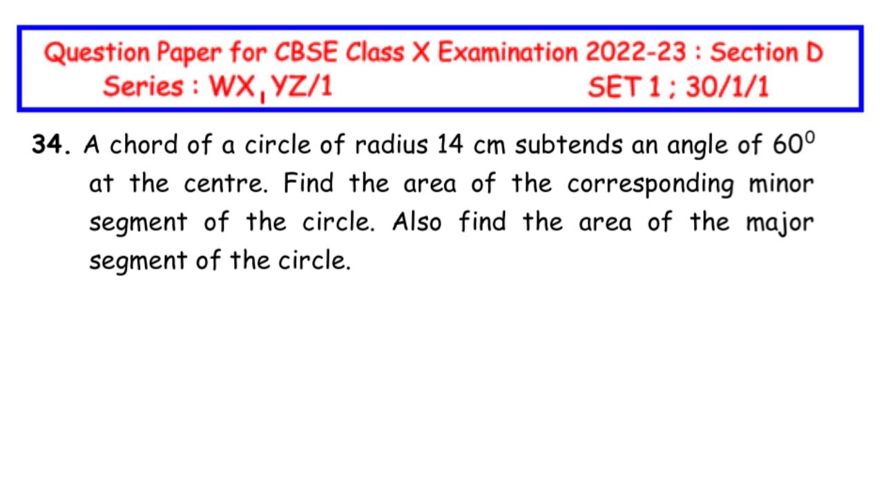 Q34 - A chord of a circle of radius 14 cm subtends an angle of 600 at ...