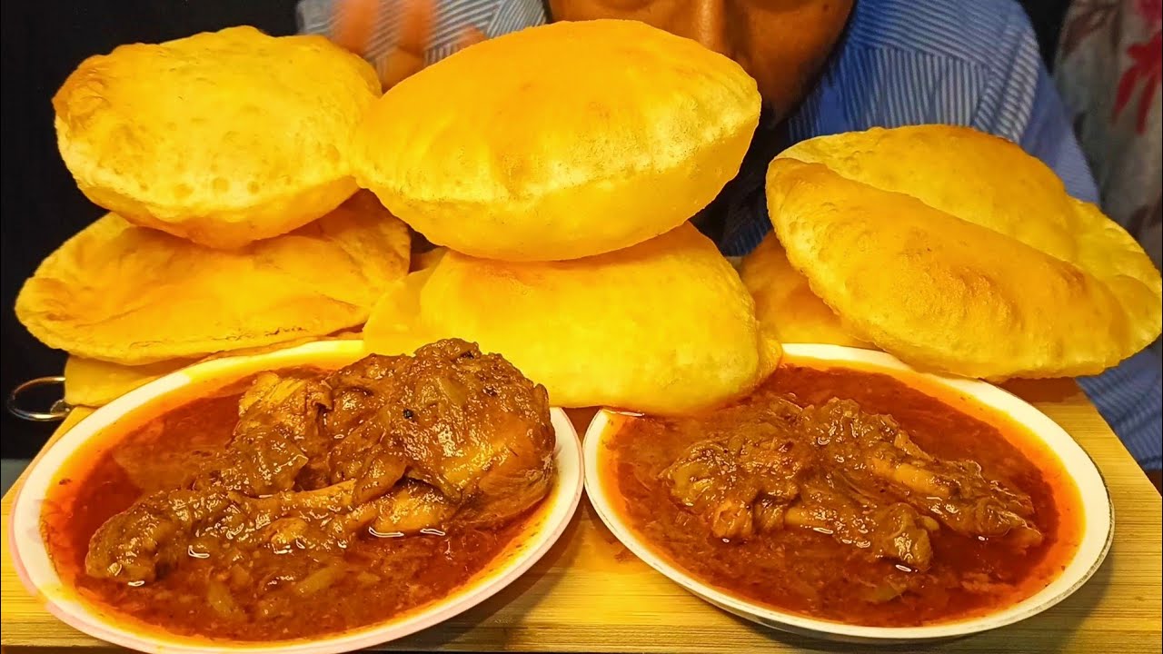 eating spicy chicken kosha with luchi | chicken eating show | bengali ...