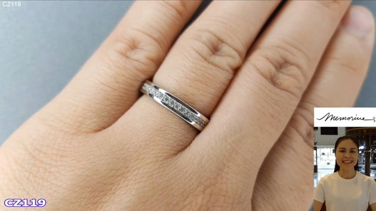 CZ119 : แหวนเงินแท้ 925 ชุบทองขาว ฝังเพชรสวิส(CZ) - YouTube