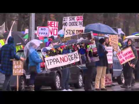 NZ day of TPPA walk away protest August 15th 2015 - YouTube