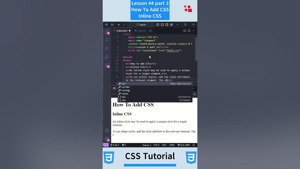 Css Tutorial Lesson 4 Part 3 How To Add Css Inline Css Css