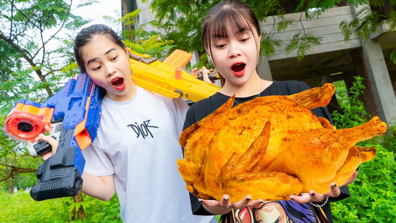 Nerf Guns Dispute FRIED CHICKEN FOOD BATTLE | Pretty Girl Nerf War ...