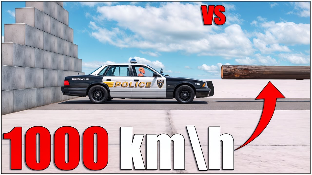 BeamNG Drive | Log VS Police Car at 2000 km/h ( 23 ) | #cars crash test ...
