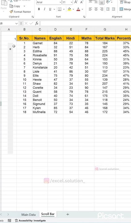 How to use scroll bar in MS Excel data - YouTube