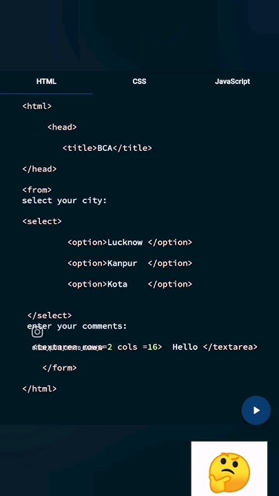 Basic Program Select And Textarea In Html Html Htmlcoding Codinggyan Youtubeshorts Viral