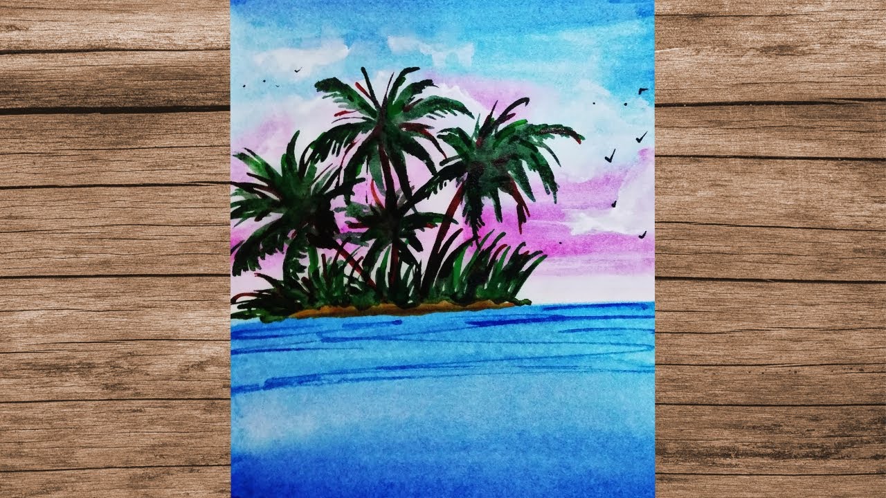 how to do watercolor painting island/landscape/easy for you - YouTube