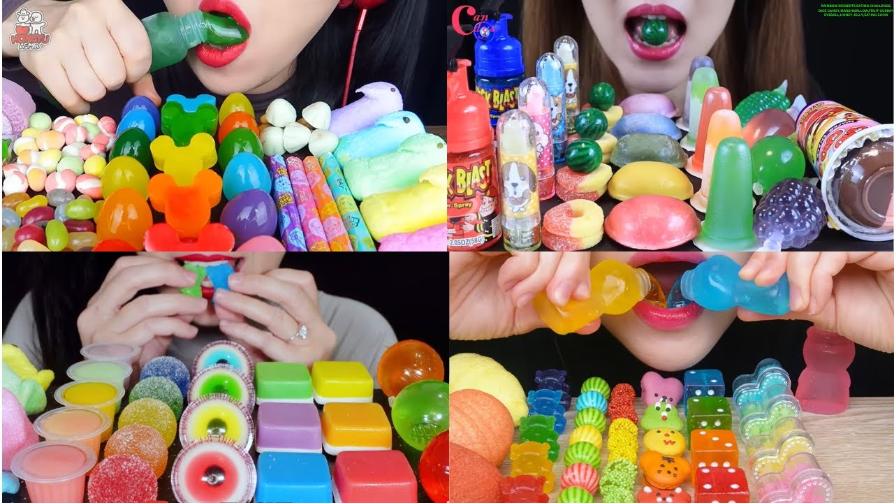 RAINBOW DESSERTS EATING CHALLENGE,DICE CANDY,MARSHMALLOW,FRUIT GUMMY ...