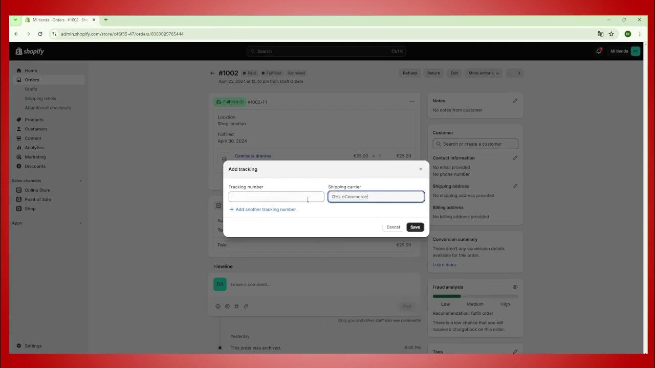 How to add tracking number to an order in your Shopify store - YouTube