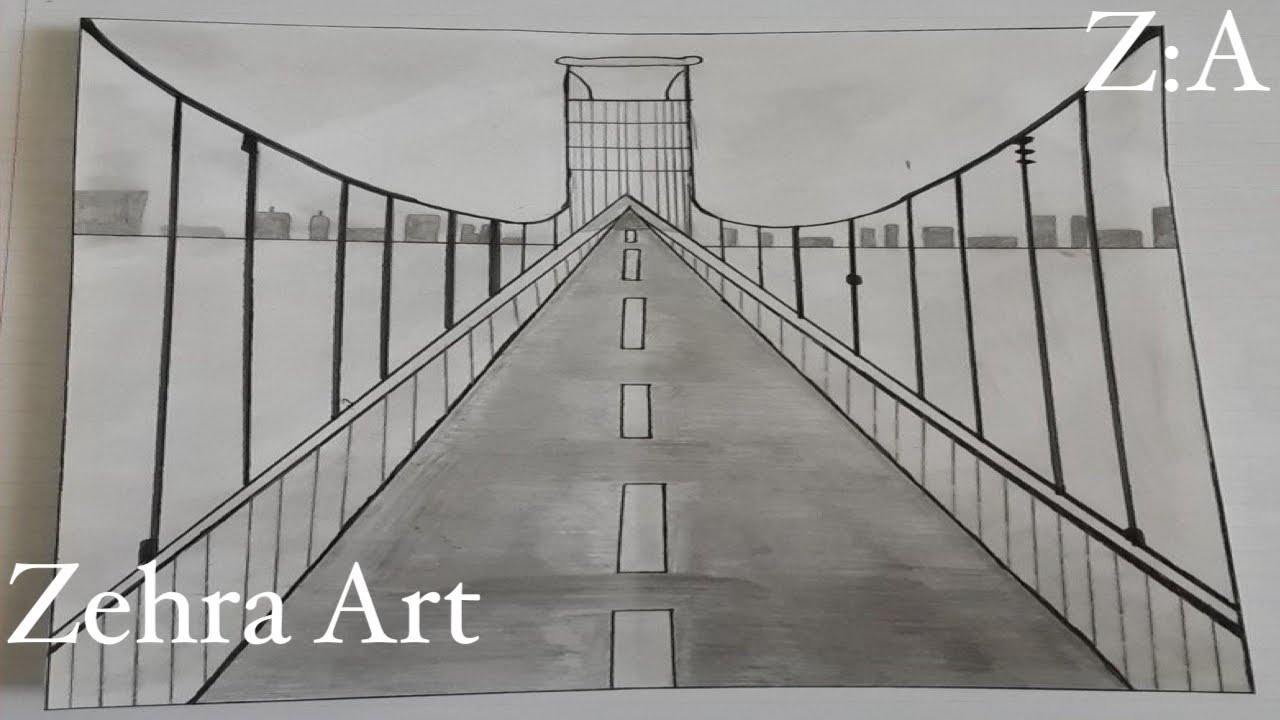 How to draw a 3D Bridge||Hand drawing - YouTube