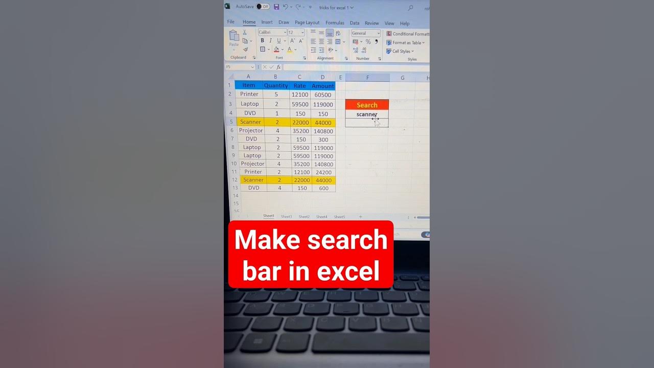 How to make search bar in excel - YouTube
