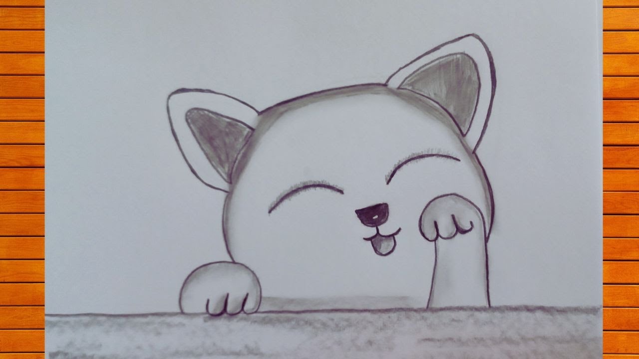 How To Draw A Smiling Cat Picture Step By Step | Very Easy Drawing ...