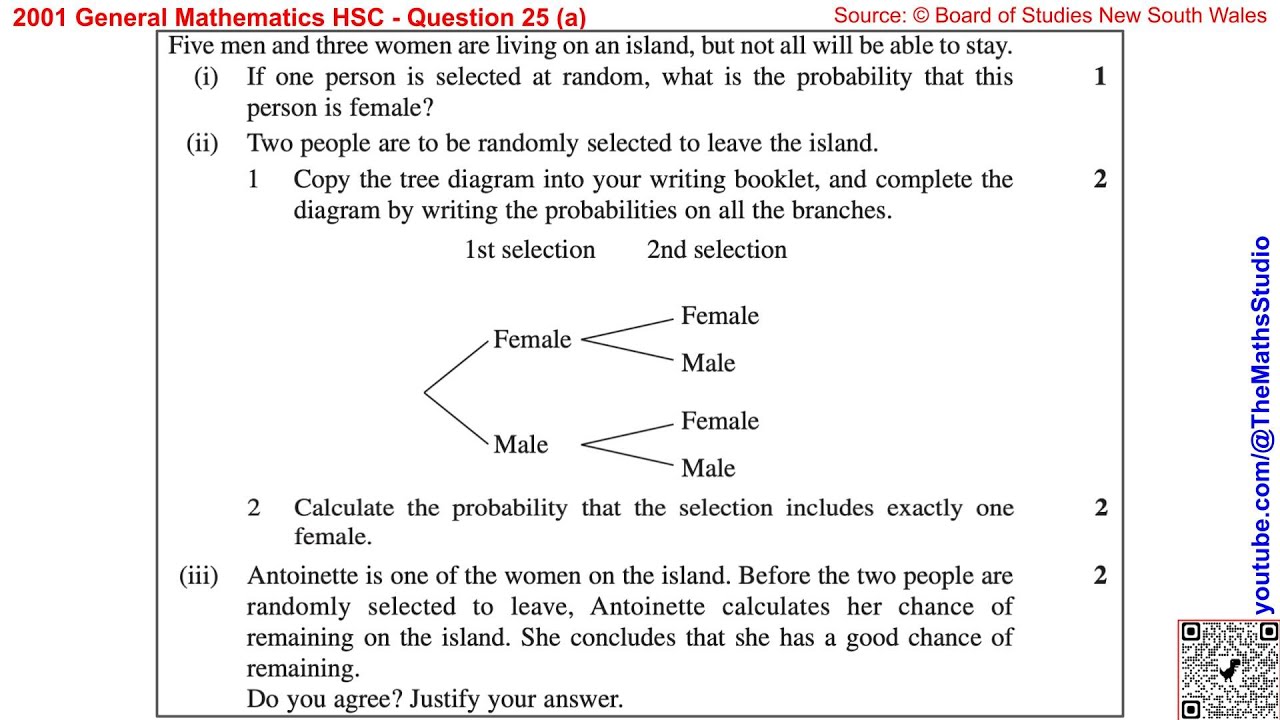 2001 General Maths HSC Q25a Solve 2-stage probability problem without ...