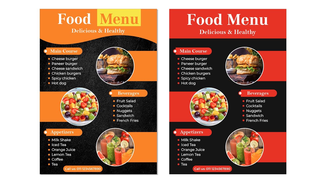 Food Menu Card Design | How to Make Food Menu Card Design Using ...