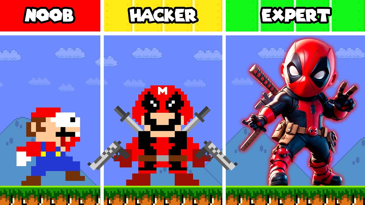 Mario Wonder but Every Noob and Hacker Makes Mario Become Deadpool ...