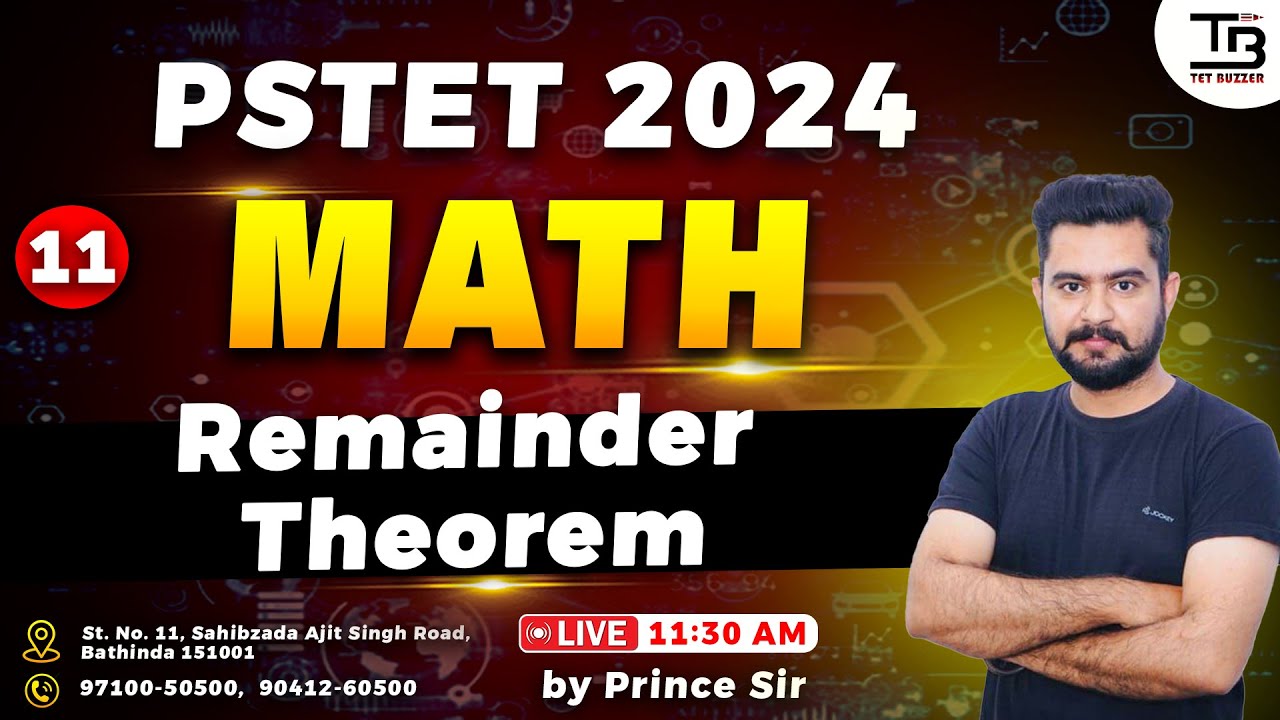 🎯PSTET 2024 | Math - Remainder Theorem | Session- 11 🧮 #pstetmath # ...