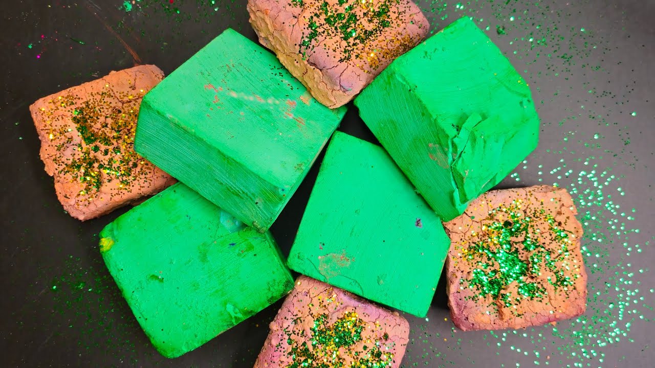 ASMR Gymchalk Crush | Deep dyed Bright Green Blocks | Oddly Satisfying ...