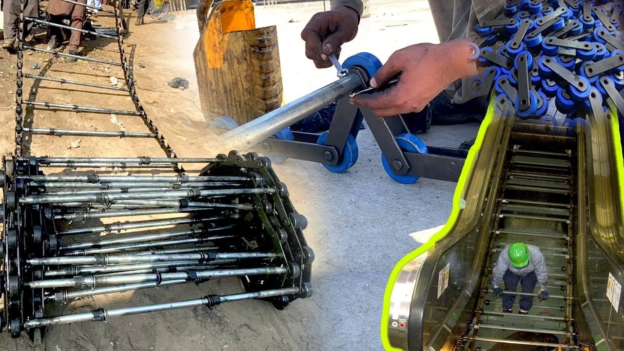 Repairing and restoration of an escalator in a Pakistani local workshop ...