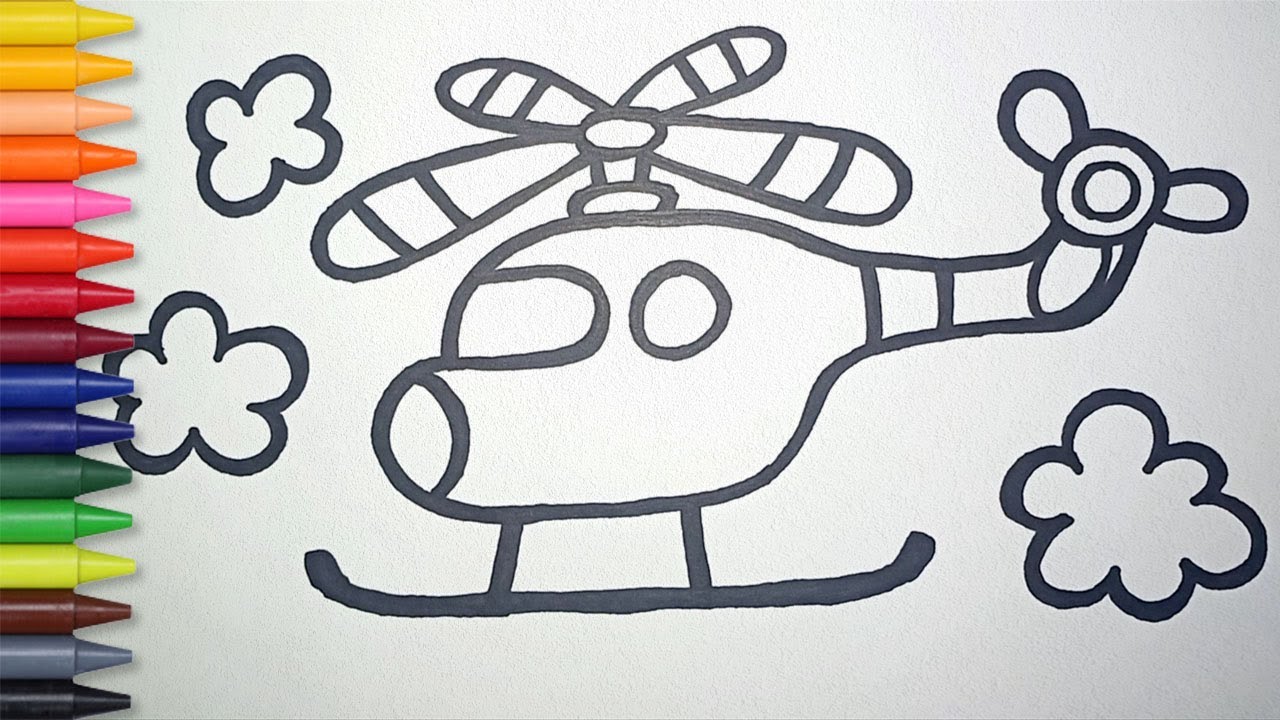 How to Draw Helicopter and Coloring Page with Crayons | Drawing and ...