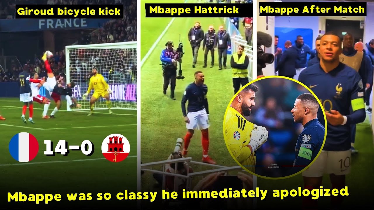 Kylian Mbappe apologizes to Gibraltar goalkeeper Dayle Coleing after ...