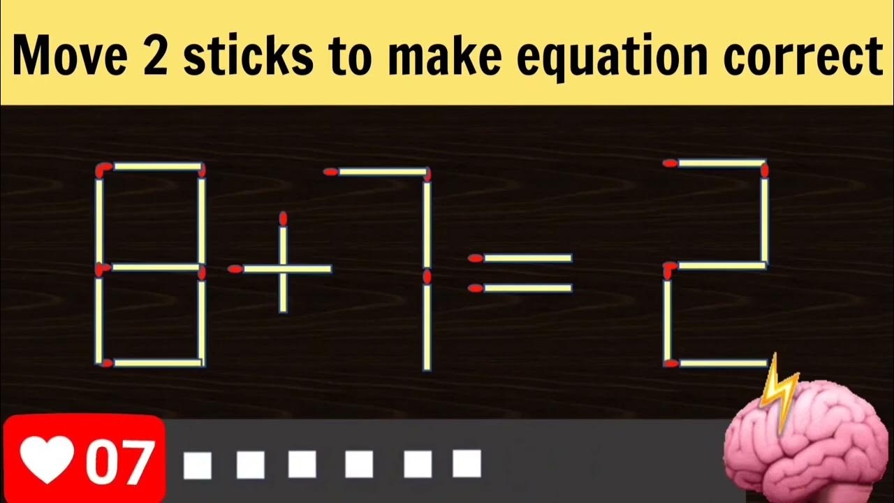 Logic puzzle.Move 2 sticks to make equation correct - YouTube