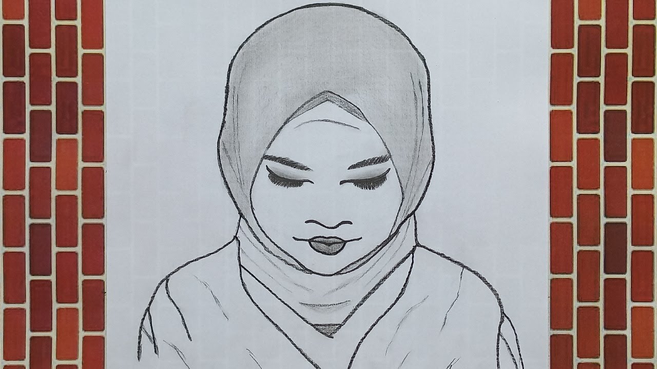Drawing muslim girl simple \ easy Pencil drawing \ A girl with hijab ...