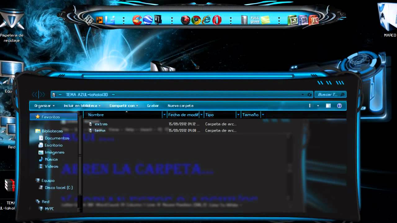 tema azul para windows 7 + extras - YouTube