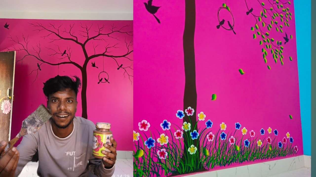 simple tree wall design ideas | flowers tree wall wall painting | wall ...