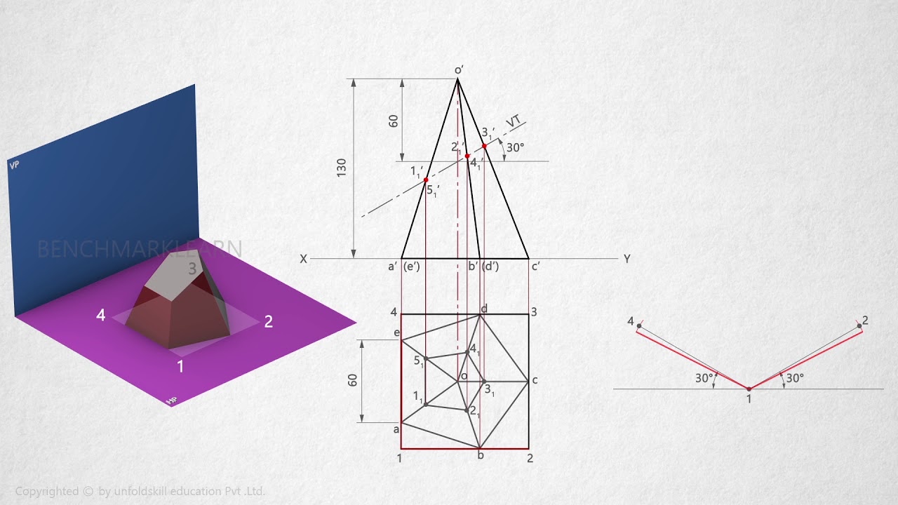 Isometric view of Cutting Pentagonal Pyramid | Engineering Graphics ...