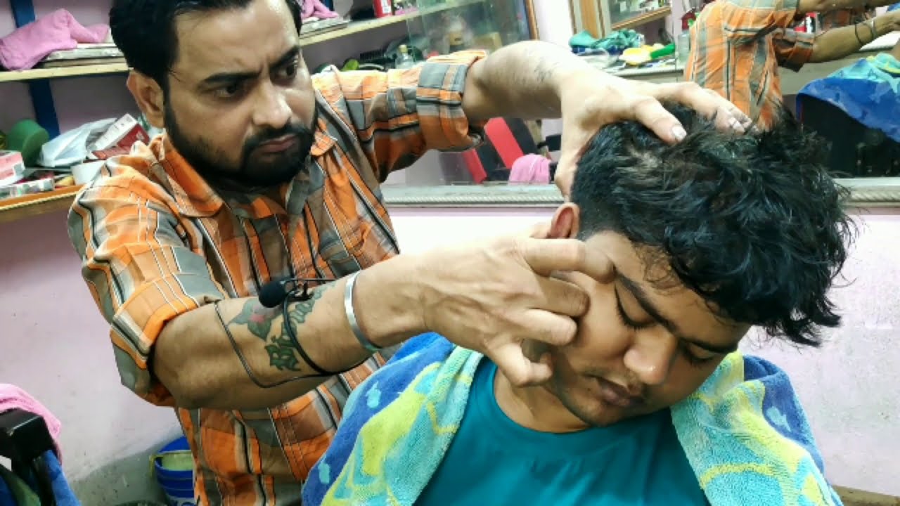 Back pain relief asmr Upper body and head massage by biswajit barber ...