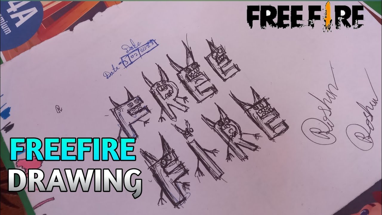 FREEFIRE DRAWING 🎨|| ROSHAN FF 444 || KAKU ARTS 🎨 || ♡ FF DRAWING - YouTube