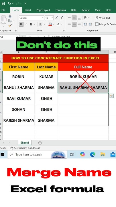 Combined First Name and Second Name in Ms Excel?Merge Cell in Excel Sheet #excel #tips # ...