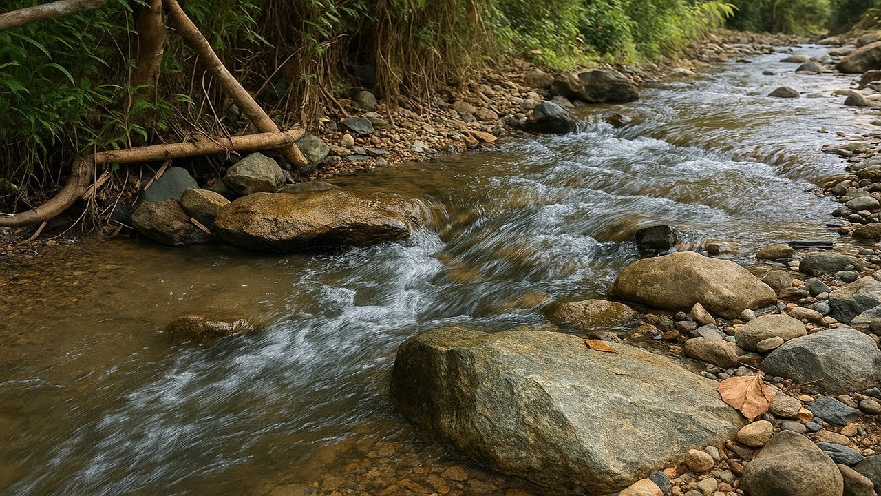 Natural Ambience of Green Mountains, Amazing Birdsong, Melodious River ...