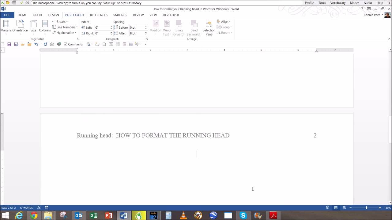 How to Format a Running Head in MS Word - YouTube