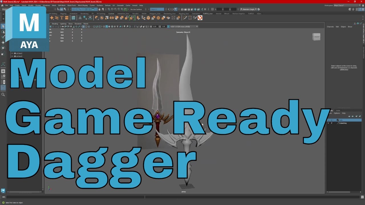 How to Model a Stylized Game Ready Dagger in Maya - YouTube