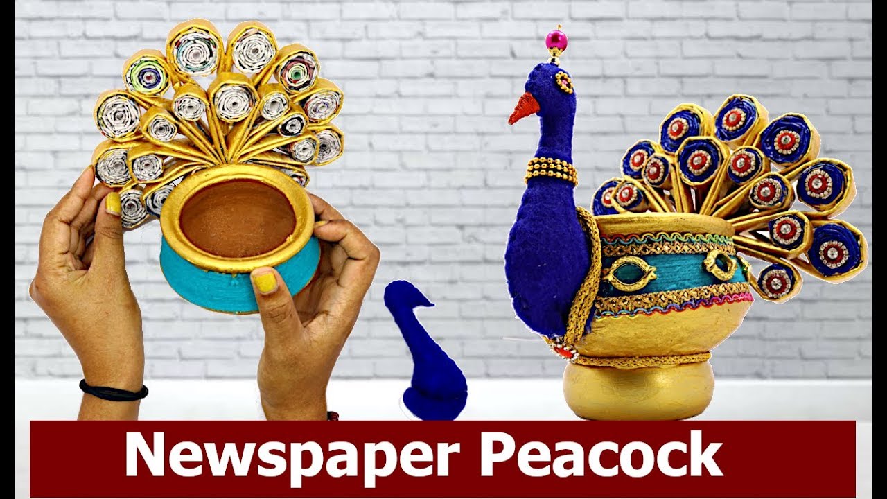 DIY Showpiece Peacock craft project from Newspaper for Home Decoration ...
