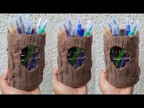 Waste Plastic bottle craft idea /Bottle And Clay Crafts /beautiful pen ...