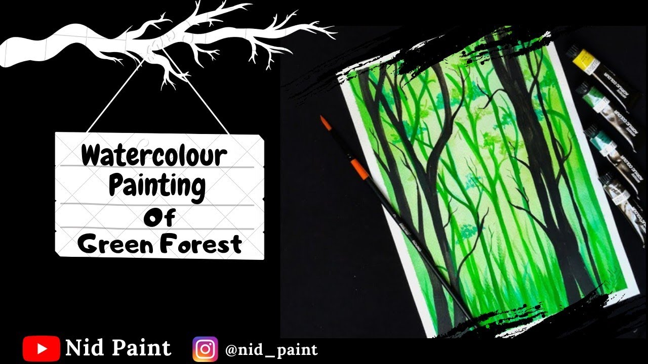 Watercolour Painting of Green Forest for Beginners - step by step - YouTube