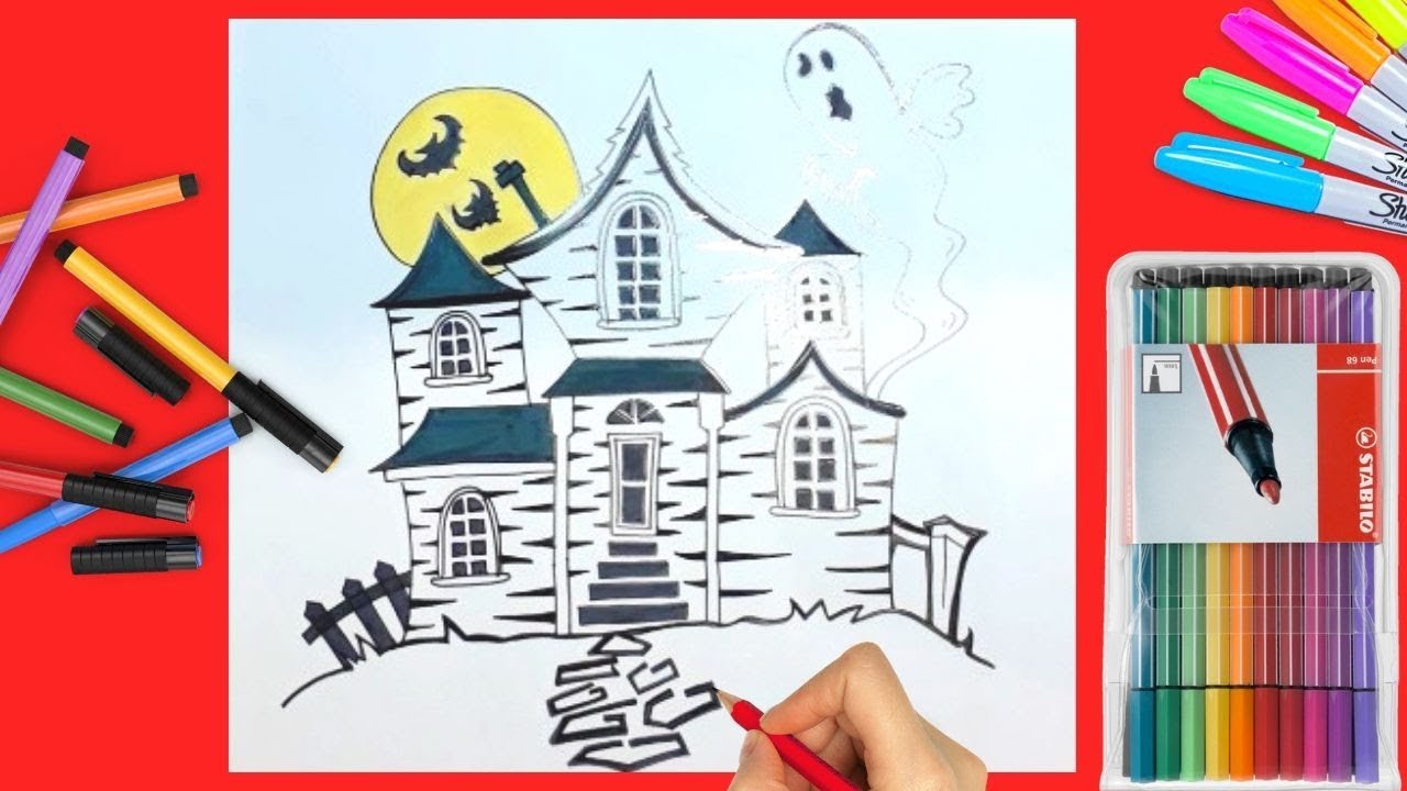 How to Draw Halloween House Easy - YouTube
