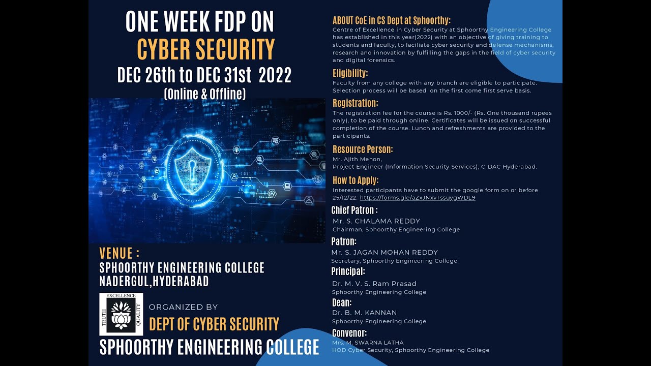 ONE WEEK FDP ON CYBER SECURITY - YouTube