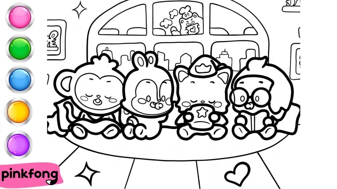Cute Chibi Poki, Jeni, Hogi, And Pinkfong - Easy Fun Colouring Video ...