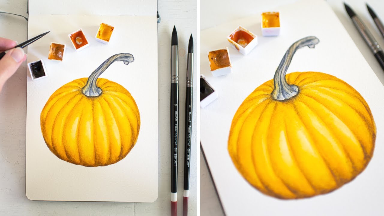 How to Paint a Realistic Watercolor Pumpkin Tutorial Autumn Fall ...