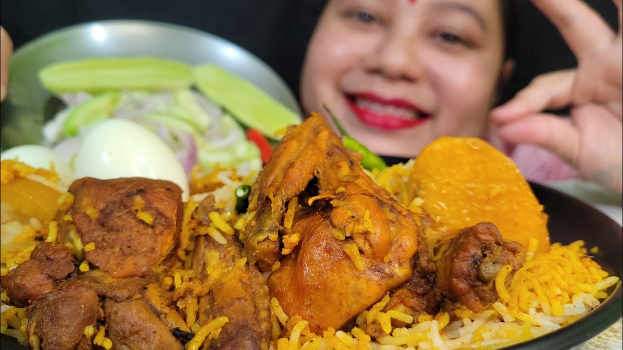 Asmr Eating Spicy Chicken Biryani|Kolkata Style Chicken Dum Biryani ...