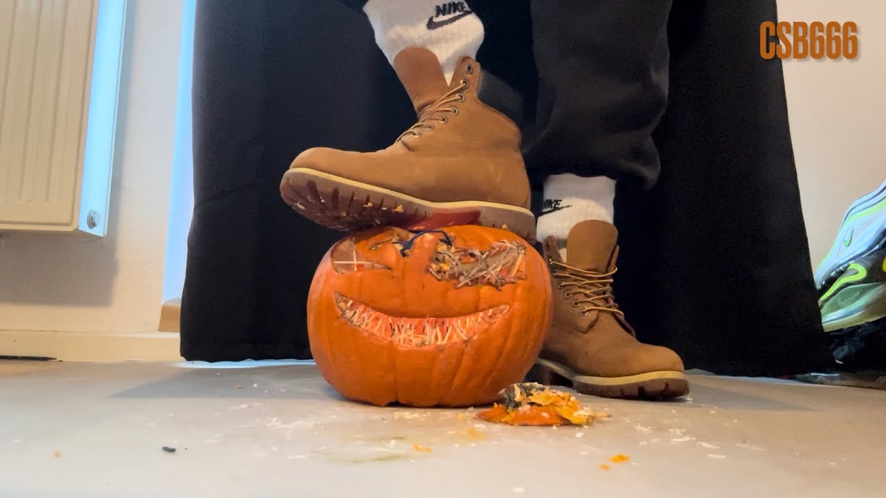 Timberland Boots crush, stomp, trample Halloween Pumpkin - YouTube