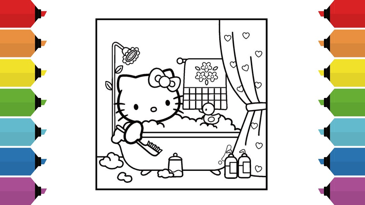 Hello Kitty taking a bubble bath Coloring Page - YouTube