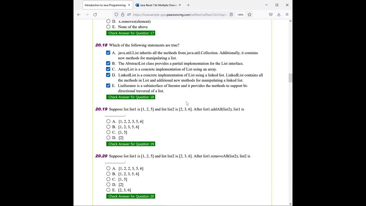 Daniel Liang Java Chapter 20 Multiple Choice Question Part 1 - YouTube