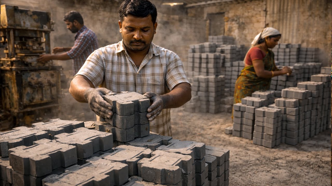 Interlock Bricks Mass Production in Cement Factory - YouTube