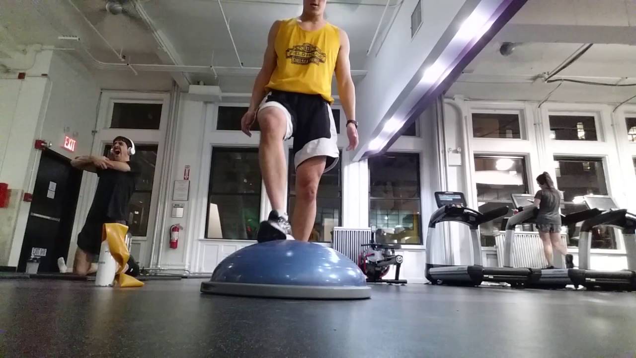 ACL Recovery: Single Leg Squat On Bosu Ball (soft side) - YouTube